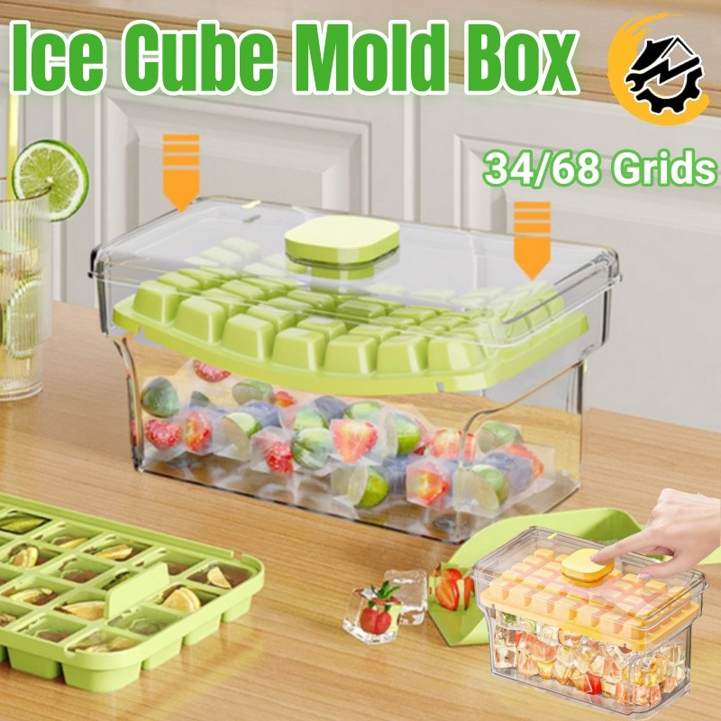 Double Layer Ice Cube Mold Box With Lid Ice Maker Food Grade One Click ...
