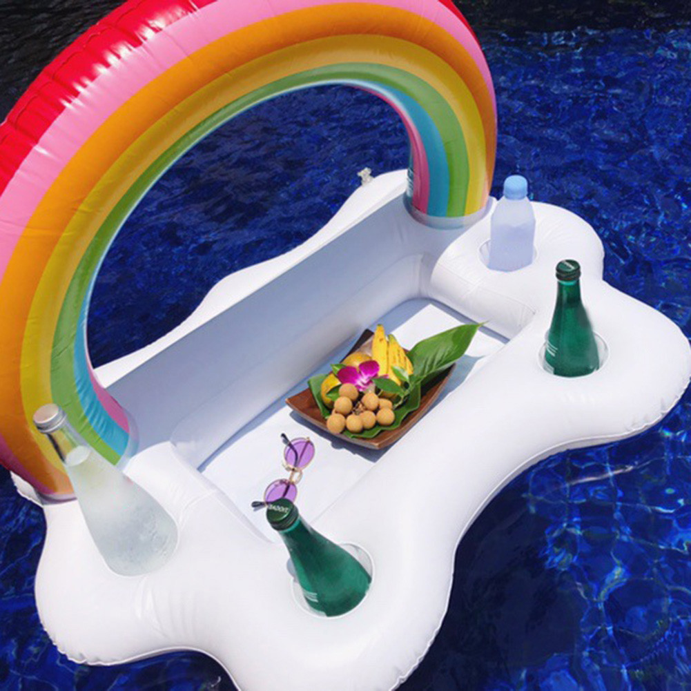 [Qcutable.ph] HOT! 2Types Summer Party Bucket Rainbow Cloud Cup Holder Inflatable Pool Float ...