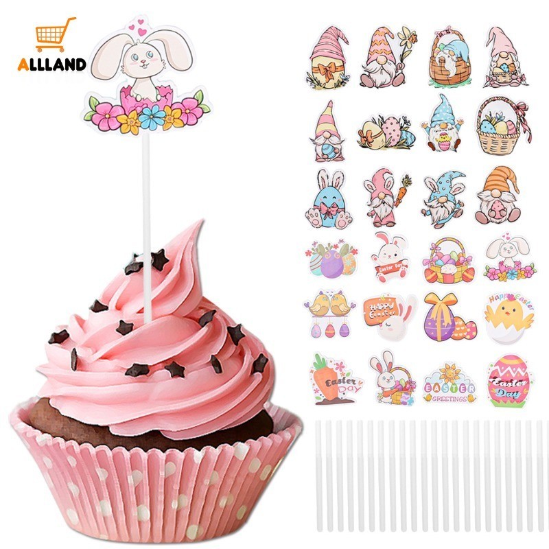 Happy Easter Party Cupcake Toppers Cartoon Rabbit Carrot Easter Egg ...