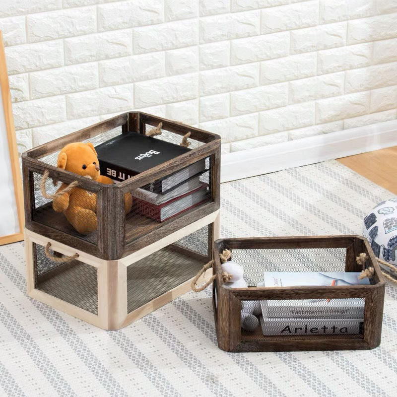 Retro Wooden Box Home Storage Wooden Frame Box Wooden Strip Box Storage ...