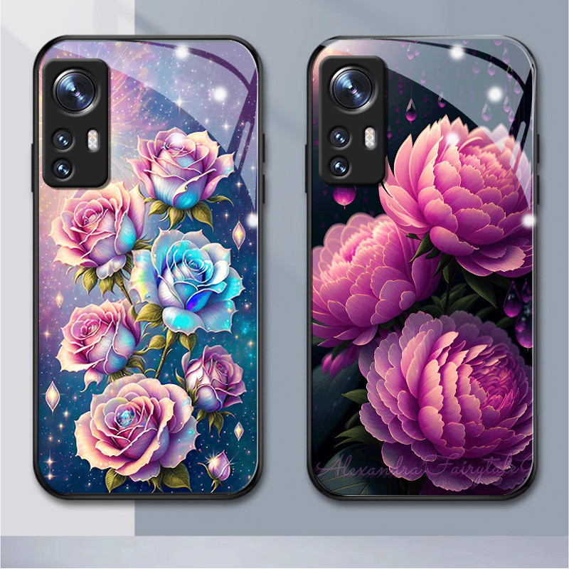 Pink flowersZZDIY glass case compatible with xiaomi12Pro 12T 13 PRO 5S PLUS 5X 6 6X 8 8LITE PRO ...