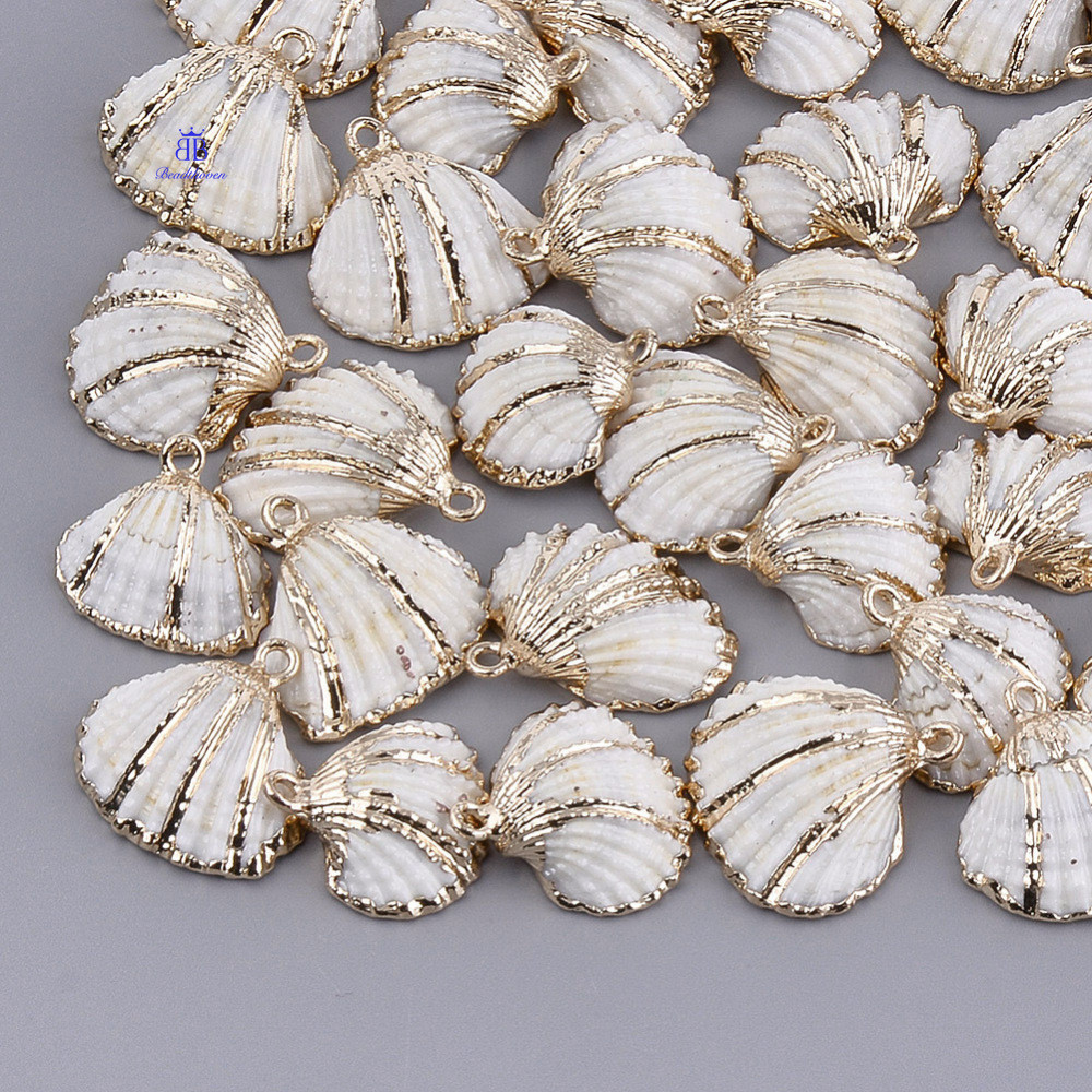 2-20pc Electroplate Sea Shell Pendants with Iron Findings Golden Seashell Color 18~30x19~28x7 ...