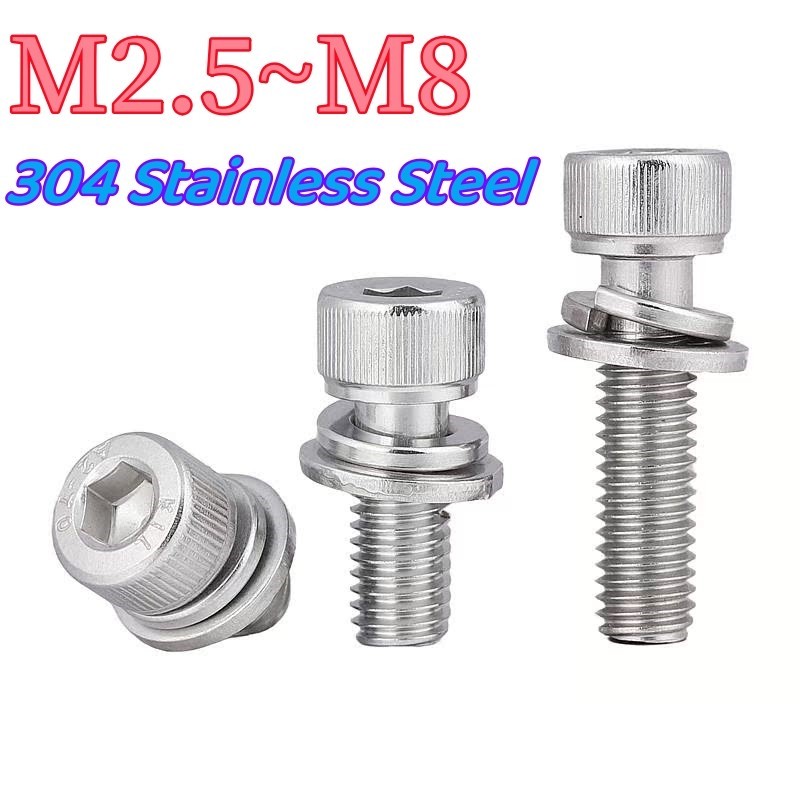 304 Stainless Steel Knurled Hexagonal Bolt M2.5 M3 M4 M5 M6 M8 Flat Washer Spring Washer ...