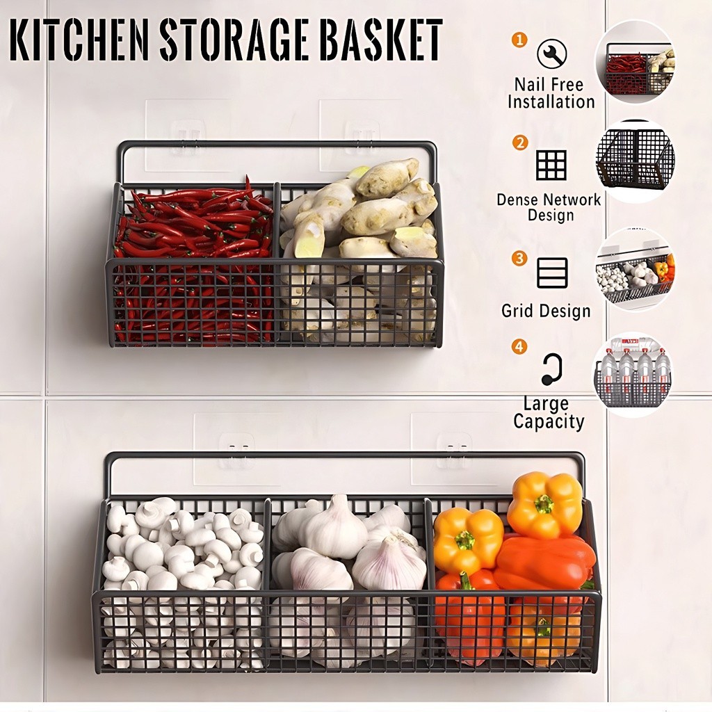 Kitchen Onion Ginger Garlic Storage Basket Rack Wall Mounted Seasoning ...