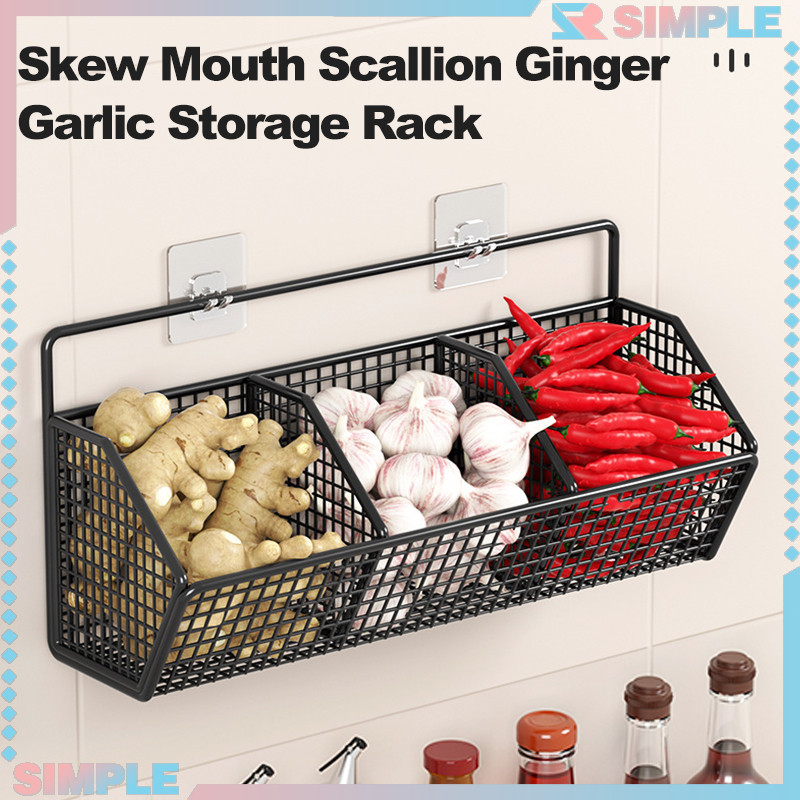 Wall Mounted Seasoning Rack Hanging Vegetable Basket Kitchen Onion ...