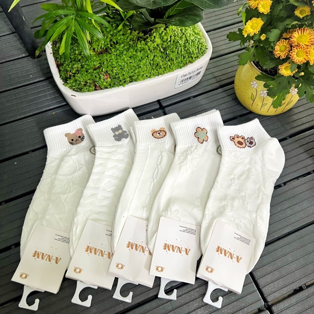 White socks in all designs, set of 5 pairs of Korean Style Short Collar ...