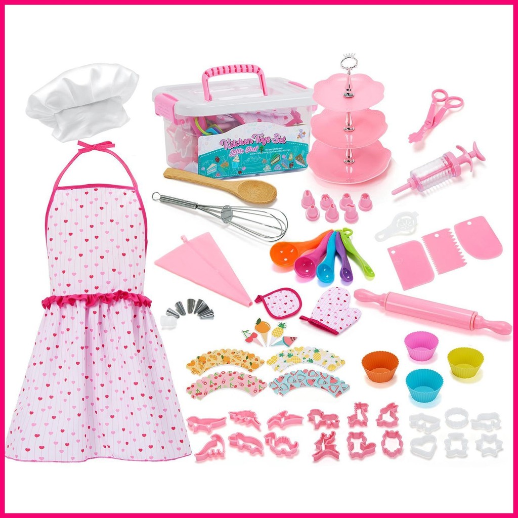 Kitchen Role Play Toys Pastel Role Play Toys 64pcs Apron Chef Hat Kids ...