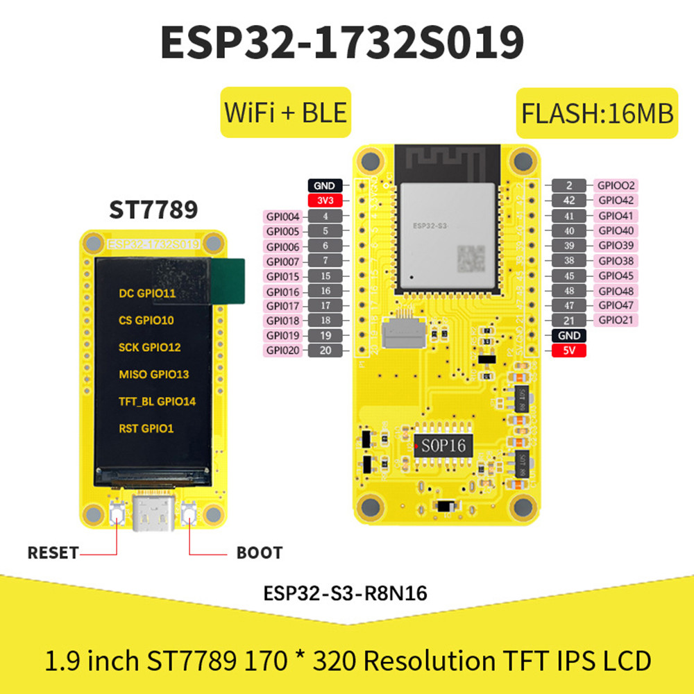 ESP32-S3 Development Board with 1.9inch Screen 170*320 Resolution LCD TFT IPS Module WIFI ...