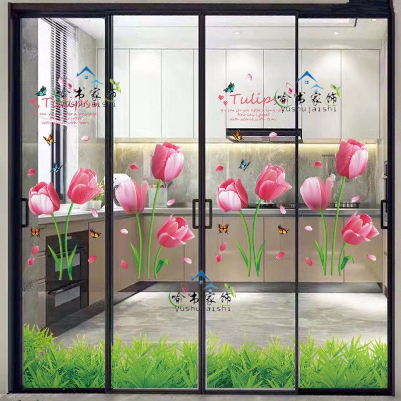 Warm Romantic Glass Door Decals Four Door Stickers Kitchen Decoration ...