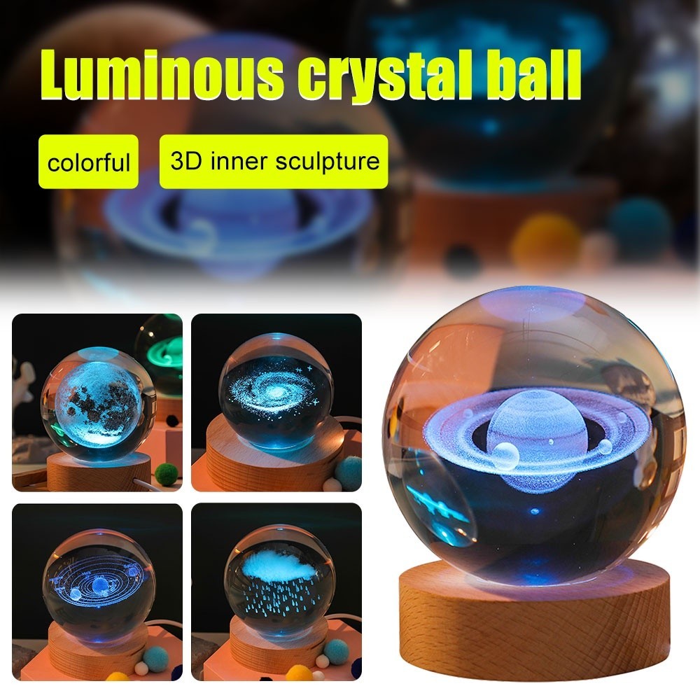 3D crystal ball night lamp Moon USB light table crystal lamp LED ...