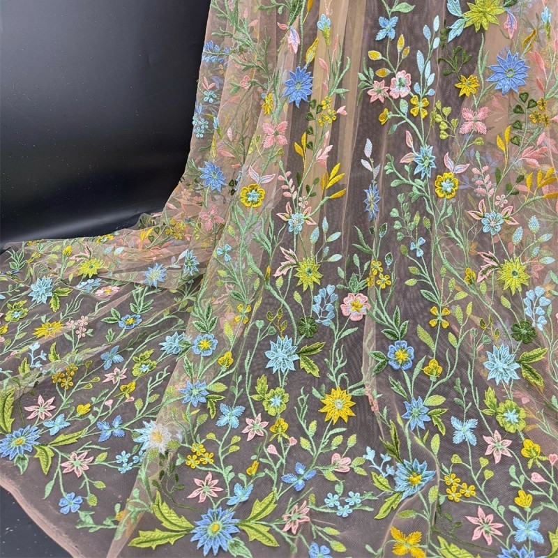 3d Three-Dimensional Mesh Fabric Embroidered Flower Lace Clothing ...