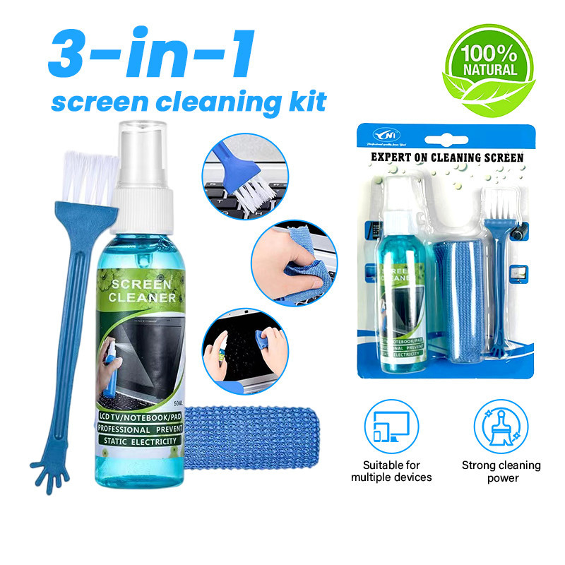3 IN 1 Laptop Screen and LCD Cleaning cleaner Kit Air Duster Computer ...