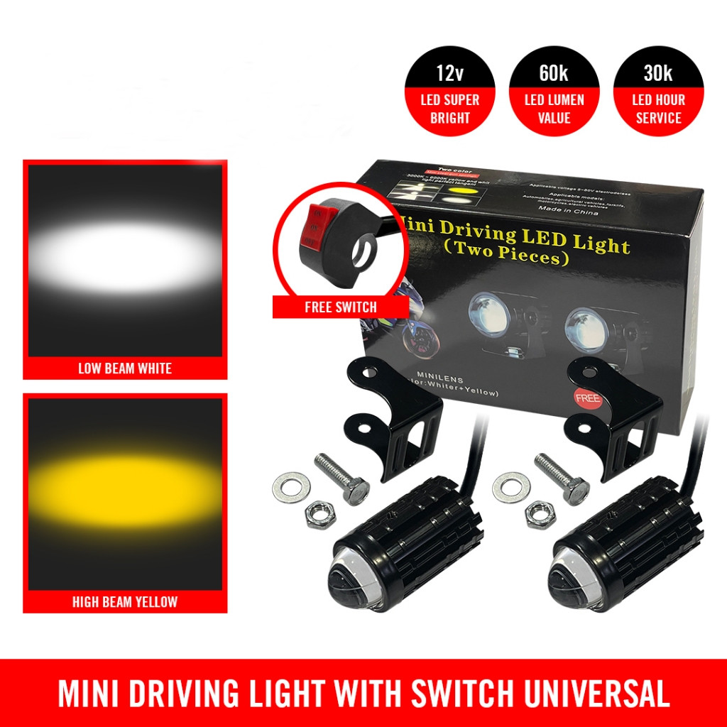 Mini Driving Light With Free Switch Universal Low Beam White & High ...
