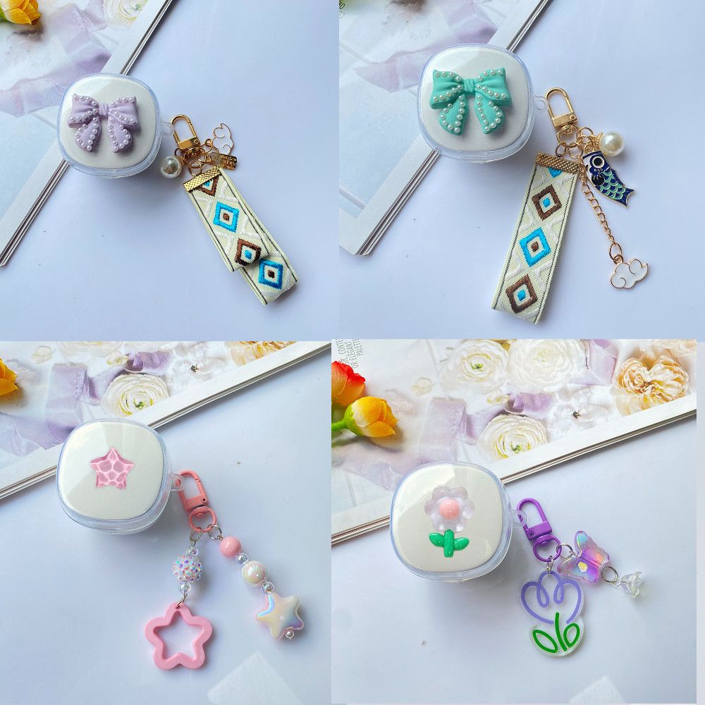 For QCY MeloBuds ANC / HT05 Case Fashion Canvas Flower Pendant Case ...