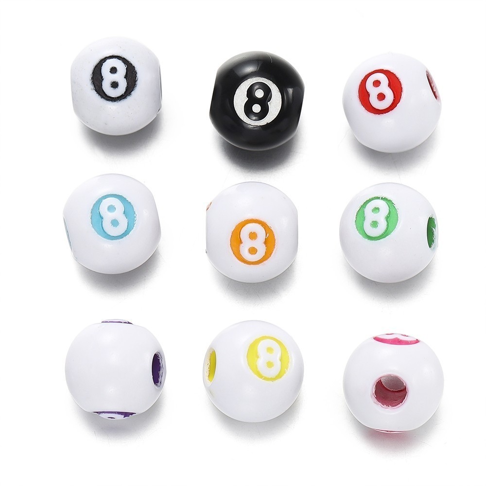St.kunkka 20-50Pcs11mm Acrylic Black 8 Billiard Beads Color 8 Billiard ...