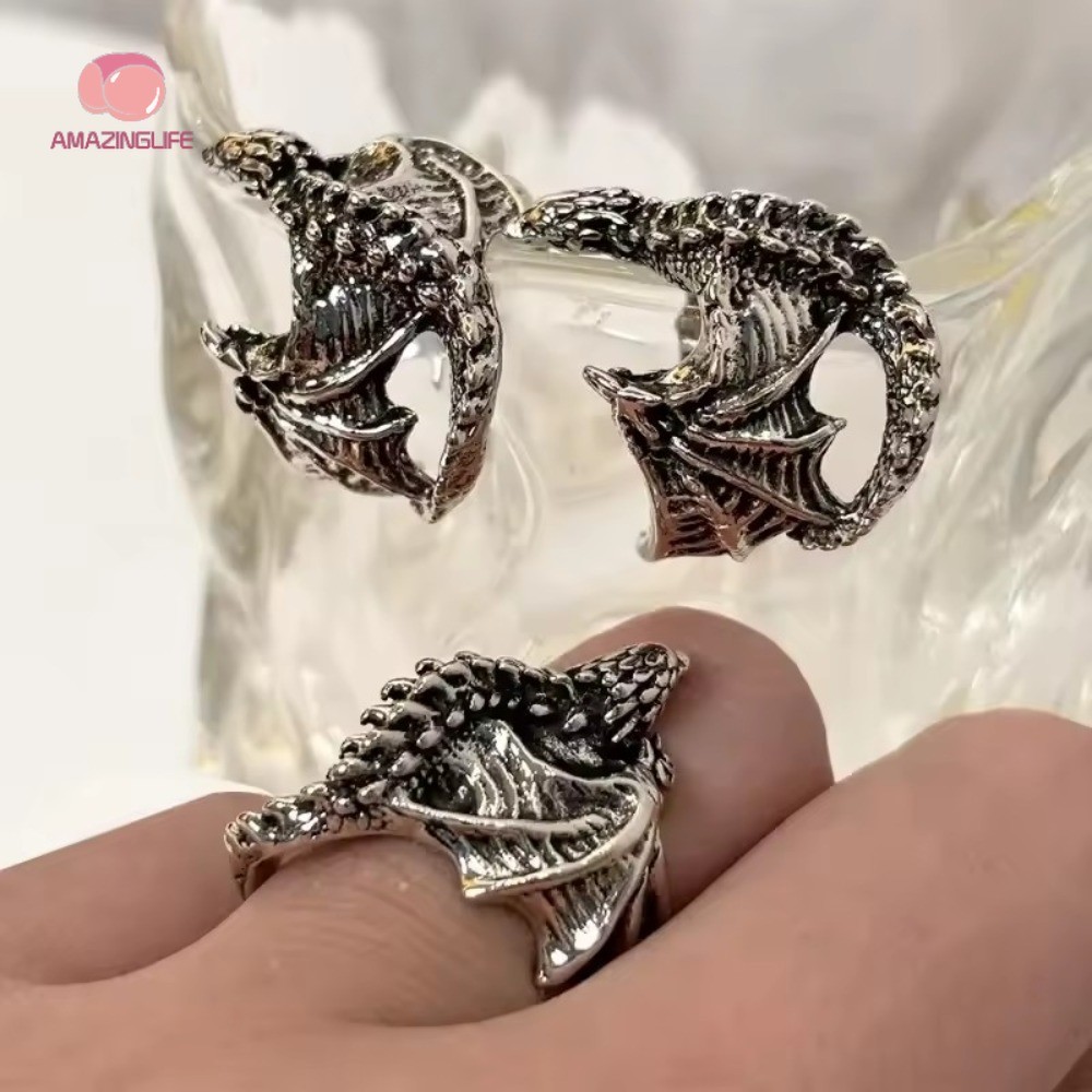 Dark Gothic Black Dragon Ring - Vintage Pterosaur Wings Design ...