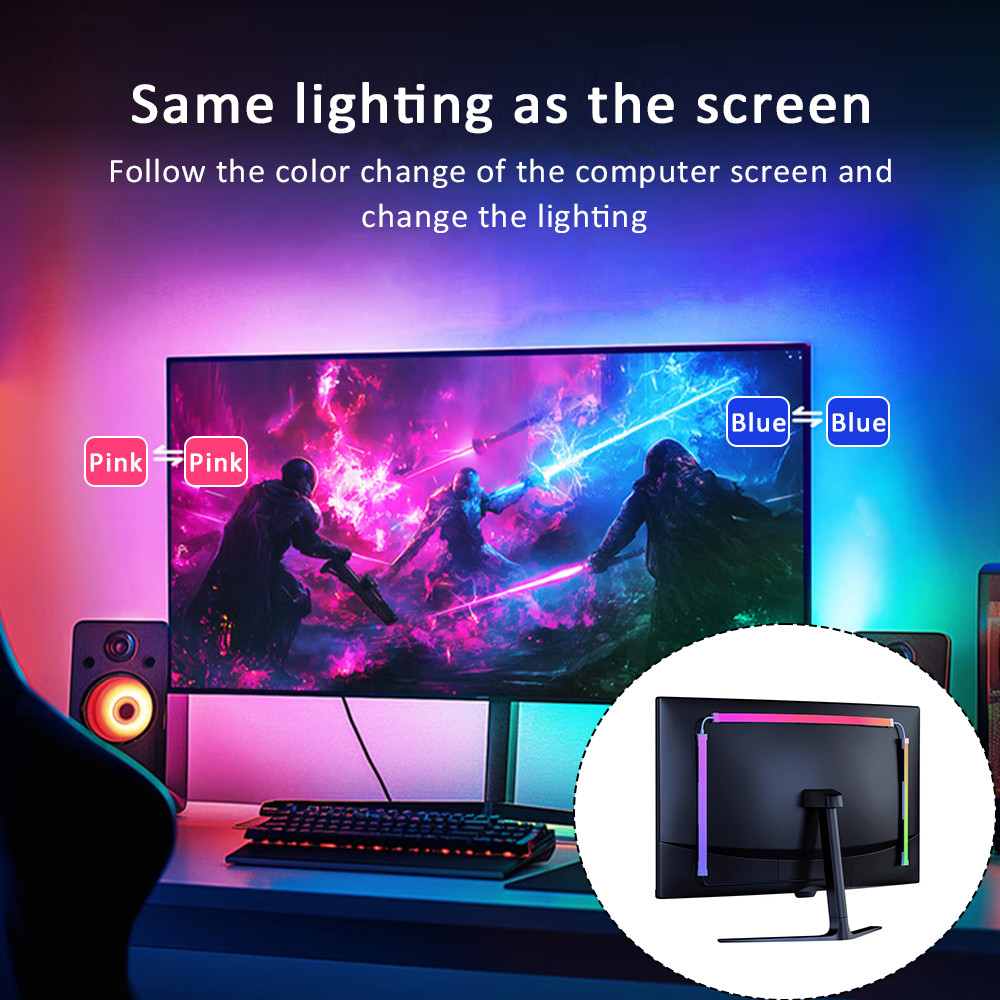 USB PC LED Strip Lights 24-34 Inch Computer Sync Light Strip Monitor ...