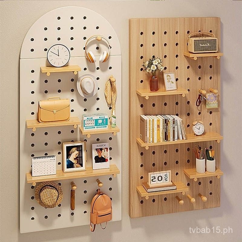 Perforated Board Solid Wood Board Wall Shelf No-Drill Entryway Living ...