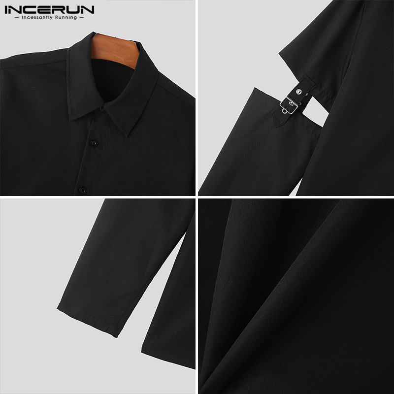 INCERUN Men Vintage Fashionable Button Design Solid Color Long Sleeve ...