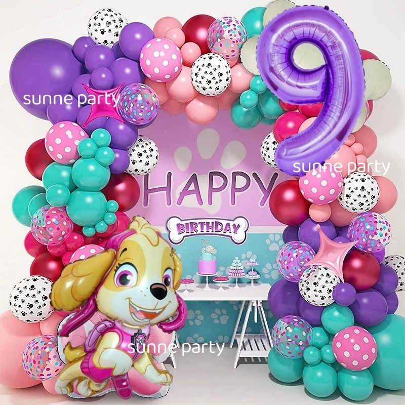 Paw Patrol Balloons Garland Arch Kit 32inch Purple Number Balloon Pink Dog Skye Theme Birthday ...