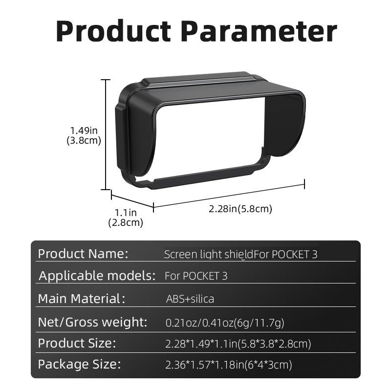 Sun Shade for DJI Osmo Pocket 3 Light Weight Screen Sunshade Hood Cover ...