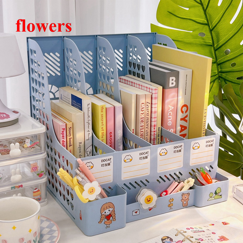 FLOWERS Detachable Large Capacity File Rack Bookshelf Desktop Data ...