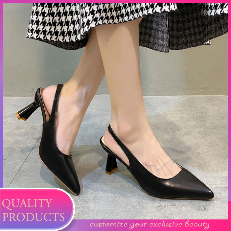 Women's leather shoes office work high heels low roots | Shopee Philippines
