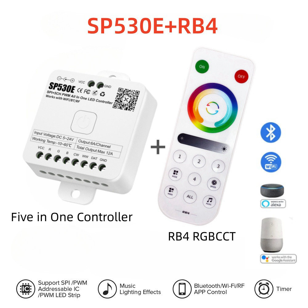 DC5V-24V Multi-Function WIFI Controller SP530E 5CH PWM SPI Pixels ...