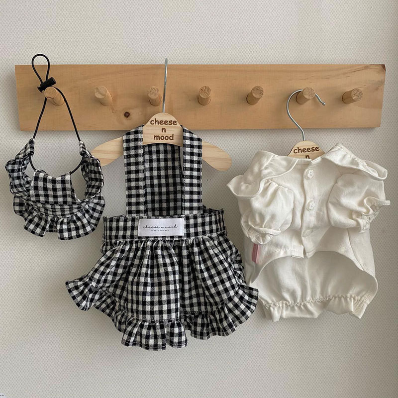 Dog Dress Clothes Set Black White Checkered Clothes Pet Hat Dog Clothes ...