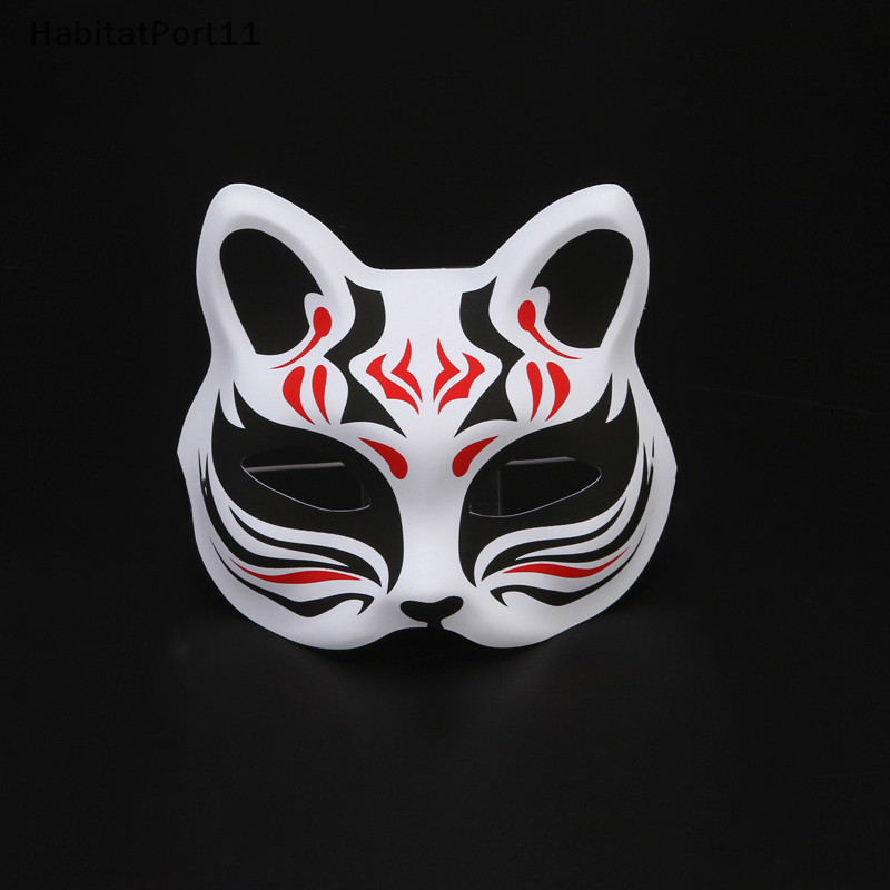 habi Japanese Mask Half Face Hand-ed Cat Fox Mask Anime Masquerade ...