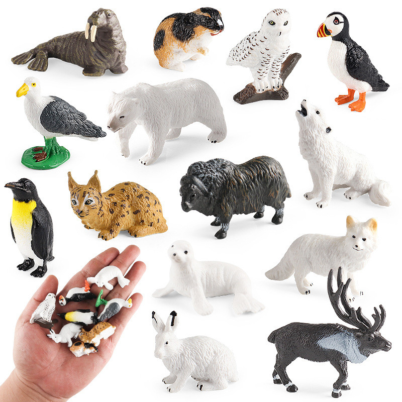 14pcs Mini Wild Animal Model Set Arctic Rabbits, Penguins, Seals ...