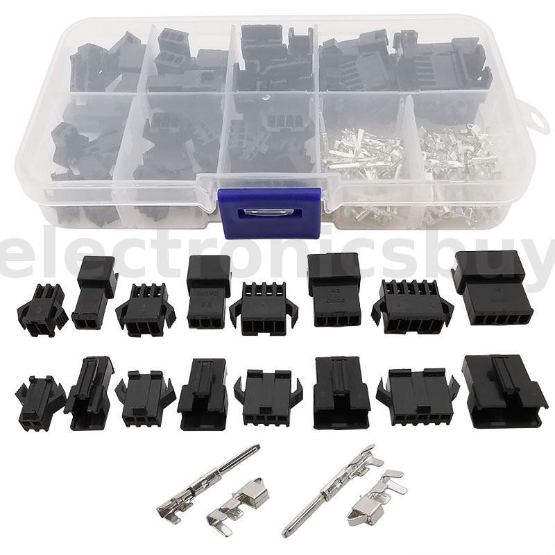 200Pcs 2.54mm Pitch JST SM Connector Kit 2/3/4/5Pin Male/Female Housing Pin Header Crimp ...