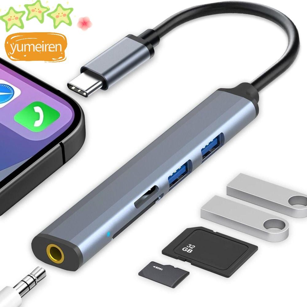 YUMEIREN USB-C Hub, 3.5mm Headphone Jack OTG 5 in 1 Type-C Adapter ...