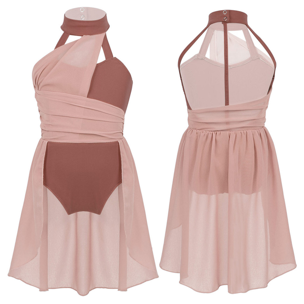 Yartina Kids Girls Sleeveless Ruched Chiffon Bodice Caged Back Ballet ...