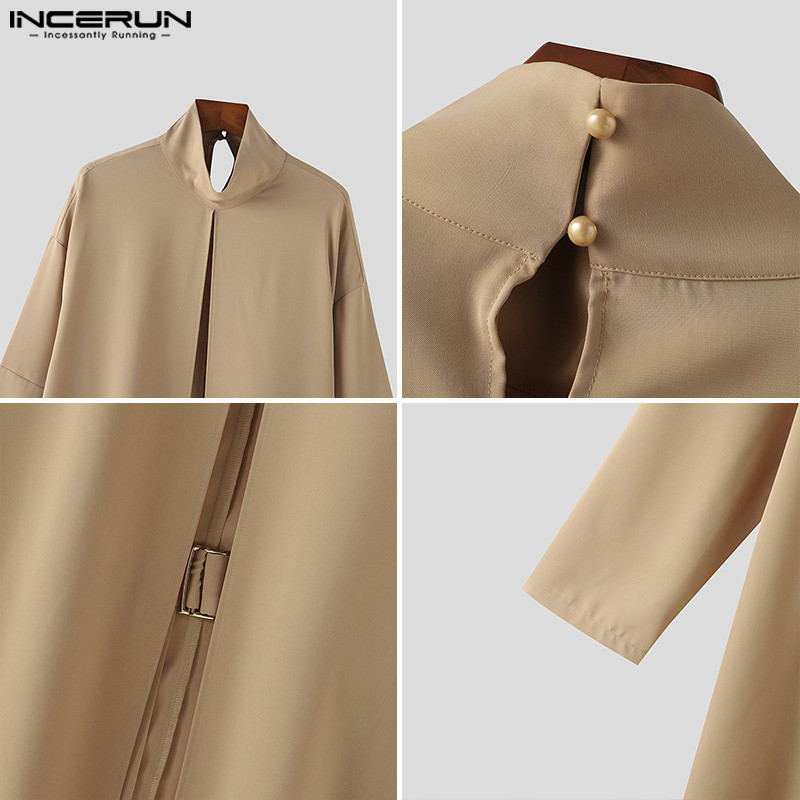 INCERUN Men Korean Fashion Half High Neck Long Sleeved Solid Color ...