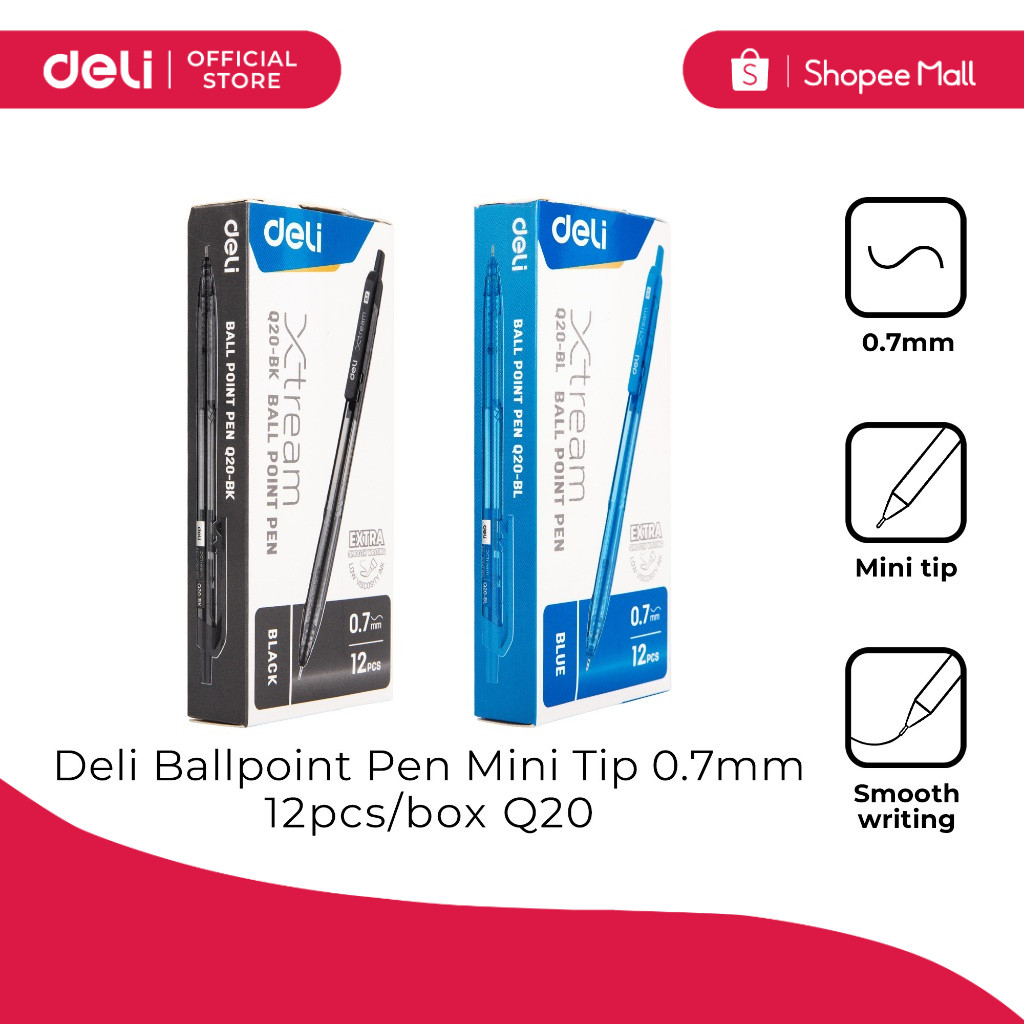 Deli Q20 Ballpoint Pen Mini Tip 0.7mm 12pcs/box | Shopee Philippines