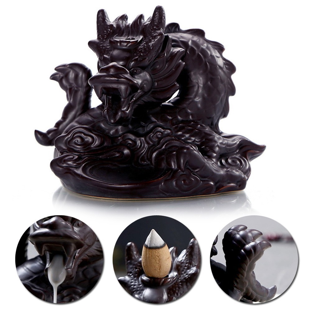 New Ceramic Dragon Waterfall Backflow Incense Burner Censer Home ...