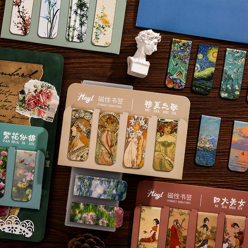 4 Pcs Vintage Literary Magnetic Bookmark Student Double Sided Book ...