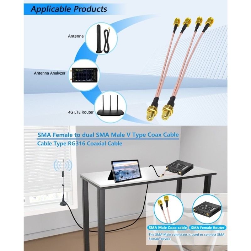 R* SMA Splitters Cable SMA Female to Double SMA Male Connectors ...