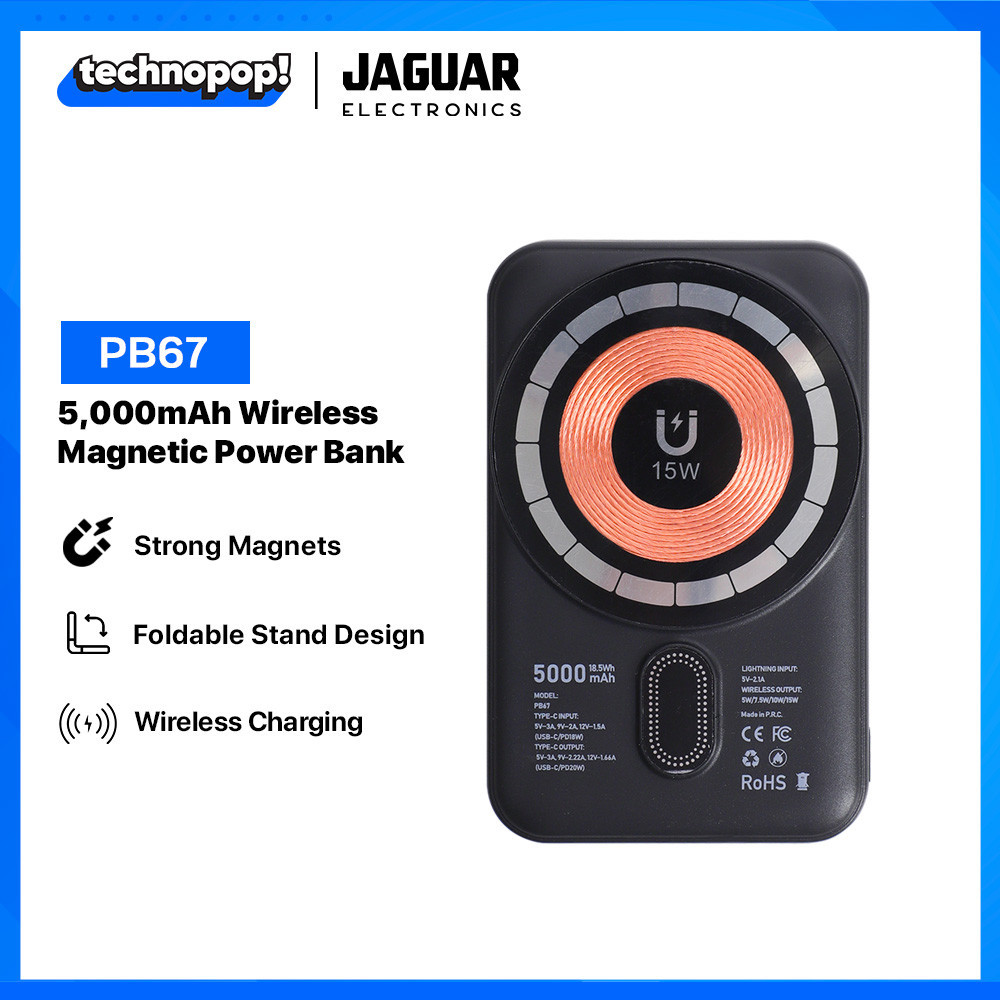 Jaguar Electronics PB67 Magnetic Wireless Power Bank with Foldable Stand PD20W 5000mAh | Shopee ...