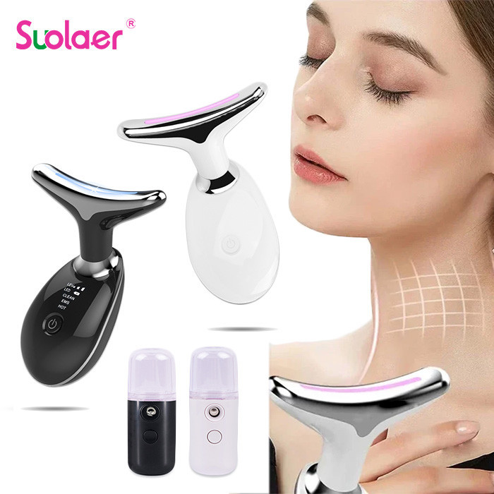 Neck Face Lifting Tool Massager LED EMS Thermal Micro-current Massage ...