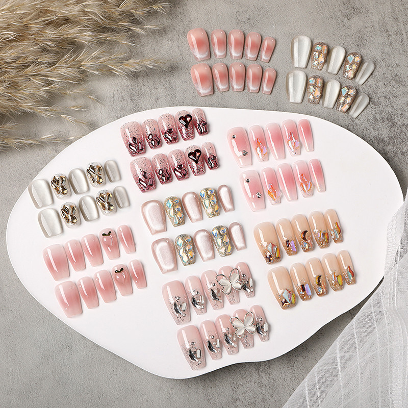 BORN PRETTY Handmade False Nail Tips Glittery Rhinestone Press On Nails ...