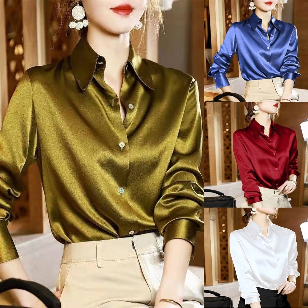 {shipped From Manila Cod} S 3xl Satin Blouse For Women Elegant Silk