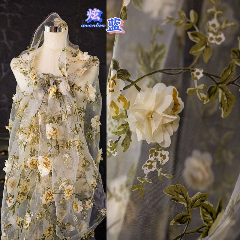 Encrypted Organza Embroidery Soft Mesh Fabric Three-Dimensional Chiffon ...