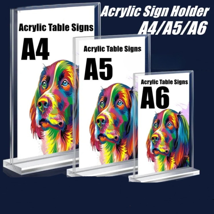 A6 A5 A4 Acrylic Sign Holder, Double Side Clear T Shape Acrylic Table ...