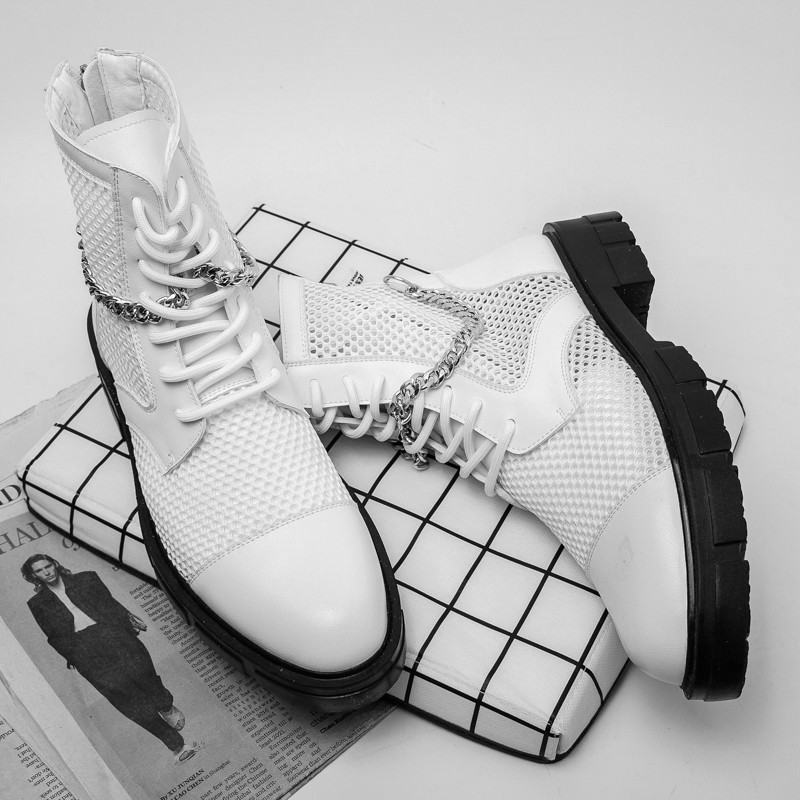 Retro Martin Boots White Round Toe British Style Cowboy Ankle Classic ...
