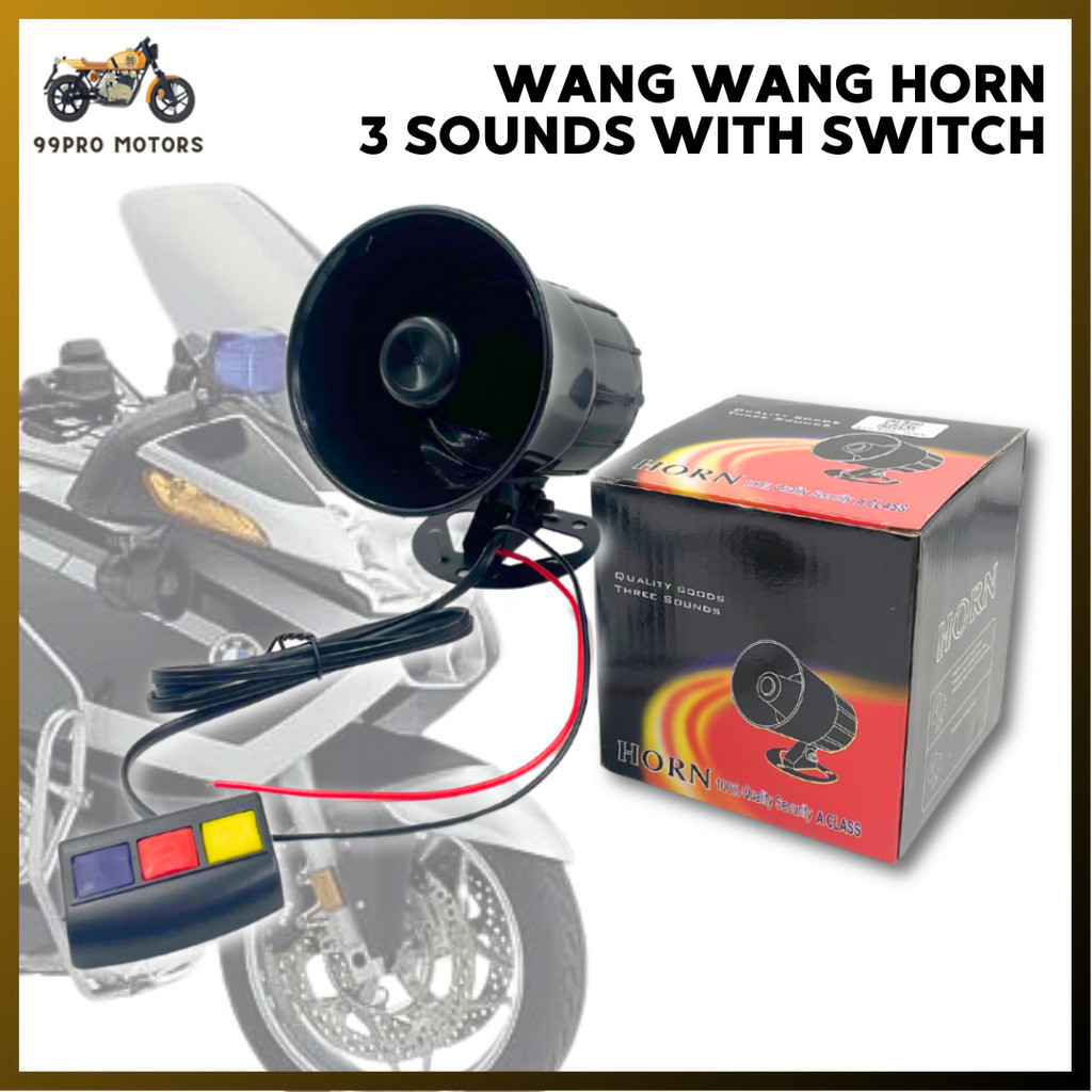 UNIVERSAL WANG WANG 3 SOUNDS SIREN HORN WITH SWITCH FOR MOTORCYCLE ...
