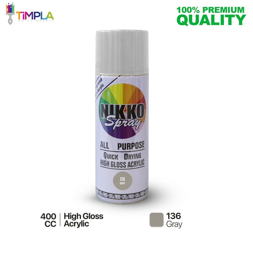 ♞NIKKO Spray Paint 136 Gray All Purpose Quick Drying High-Gloss Acrylic ...