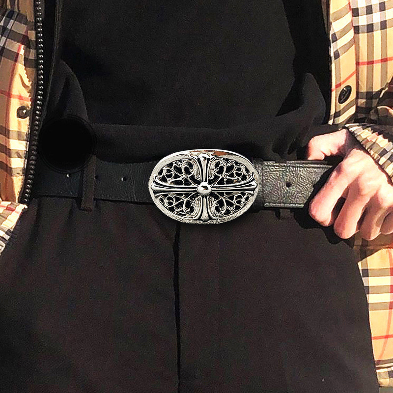 Crow Heart Cross Star Style Men's Belt Retro Buckle Embossed Belt ...