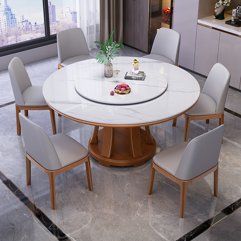 Solid Wood Large round Table High-End Stone Plate Dining Table with ...
